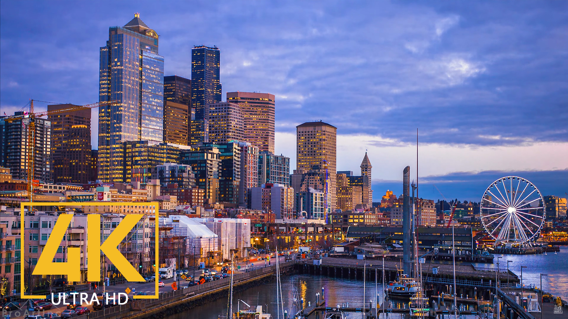 4K Seattle - Night City - 8 HOURS Relaxing City Screensaver with Jazz ...